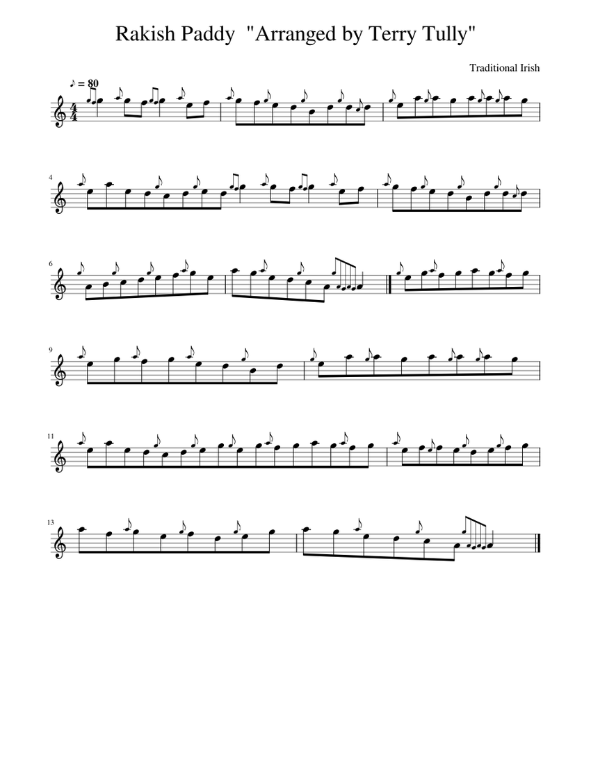 Traditional music - Rakish Paddy "Arranged by Terry Tully" Sheet music ...