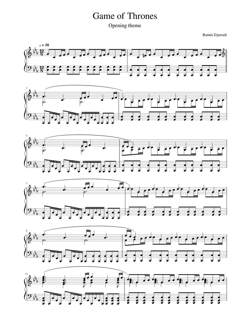 Game of Thrones Main Theme Sheet music for Piano (Solo) | Musescore.com
