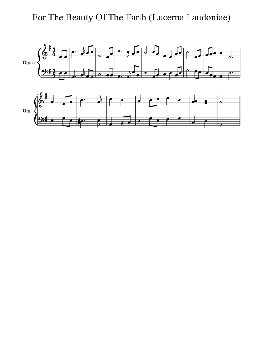 For The Beauty Of The Earth (Lucerna Laudonaie) Sheet music for Organ ...