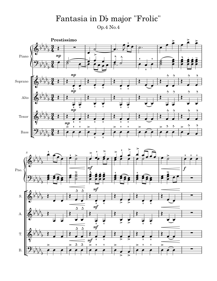 Fantasia in D-flat major Op.4 No.4 "Frolic" Sheet Music for Piano, Bass ...