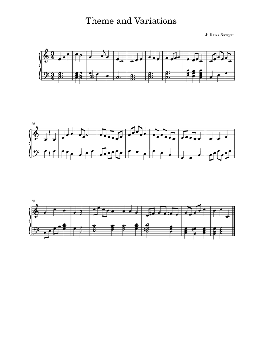 Theme and Variations Sheet music for Piano (Solo) Easy | Musescore.com
