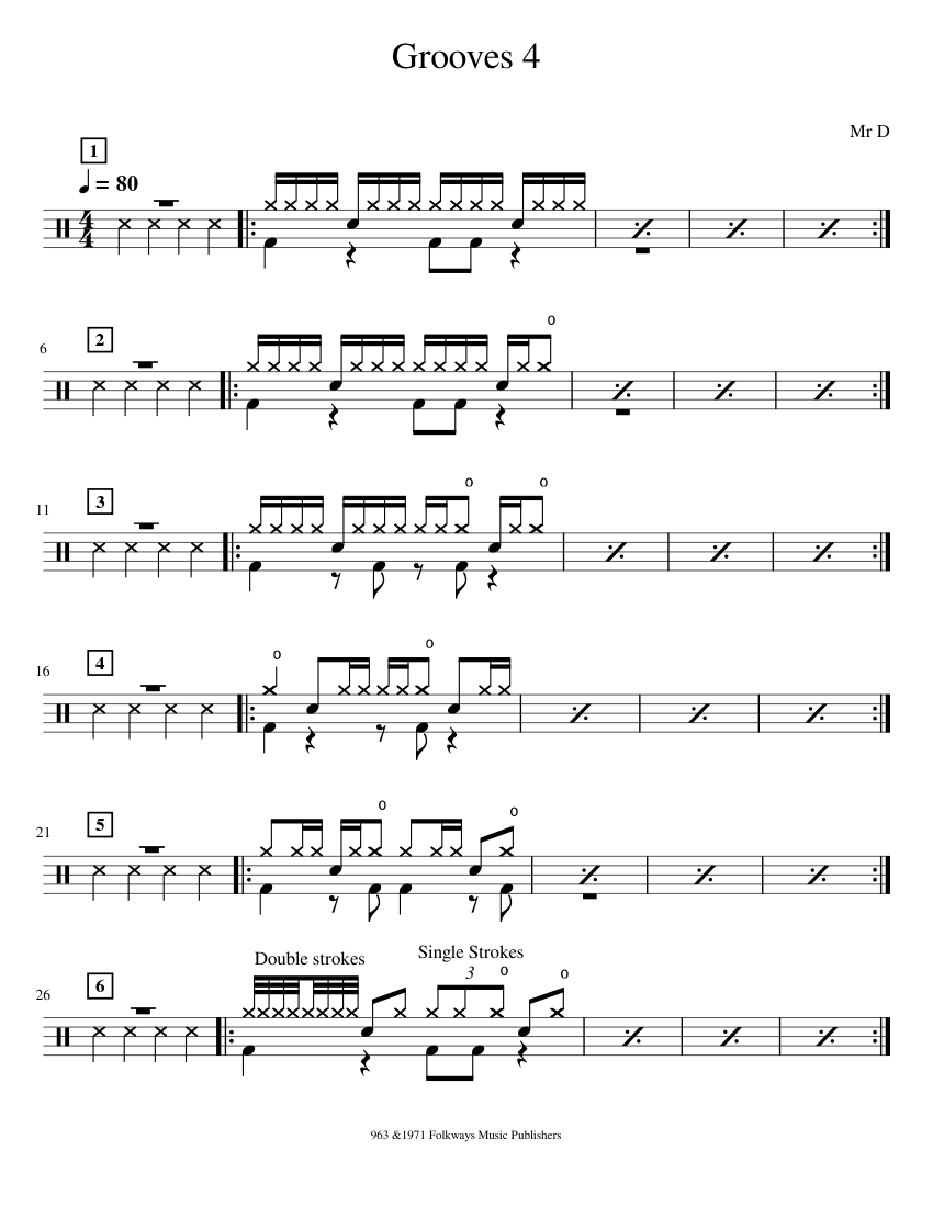 Grooves 4 Sheet music for Drum group (Solo) | Musescore.com