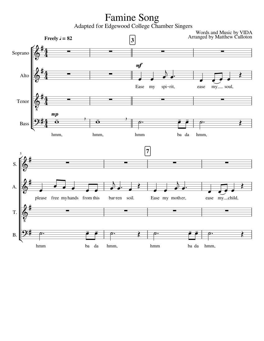 Famine Song Sheet music for Soprano, Alto, Tenor, Bass voice (Choral ...