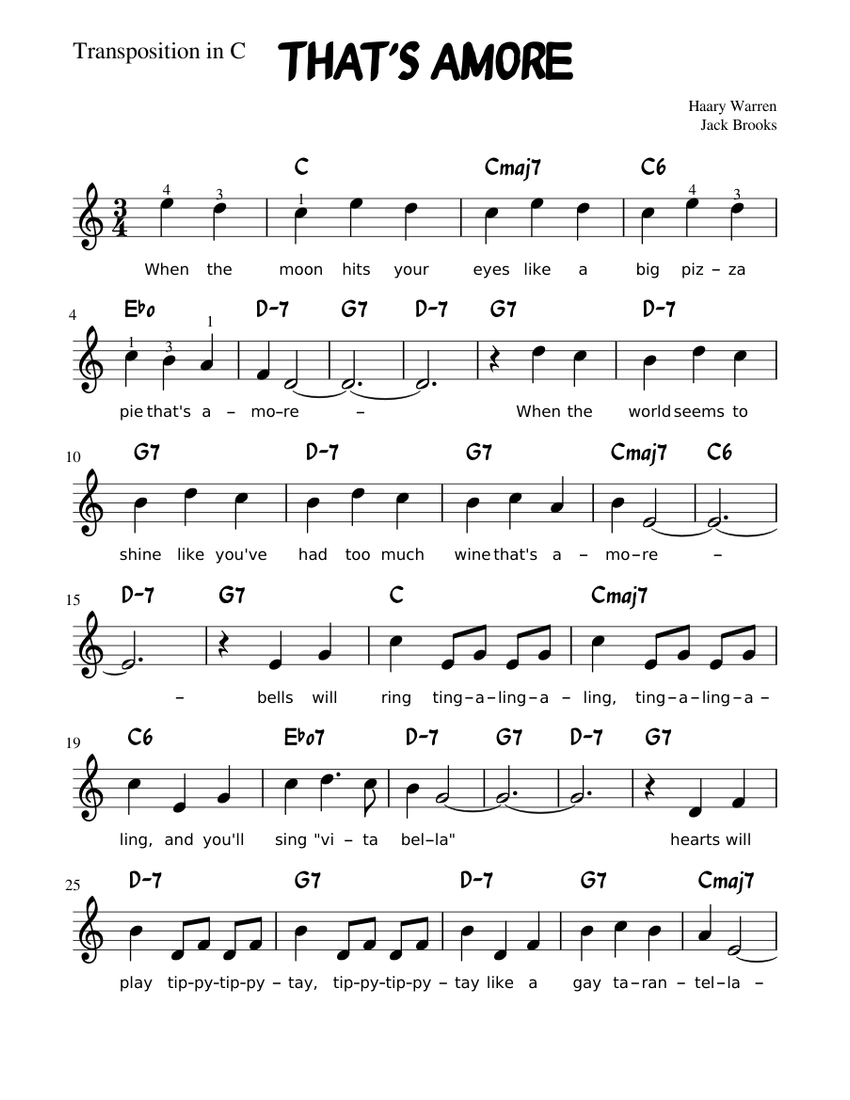 THAT'S AMORE Sheet music for Piano (Solo) | Musescore.com