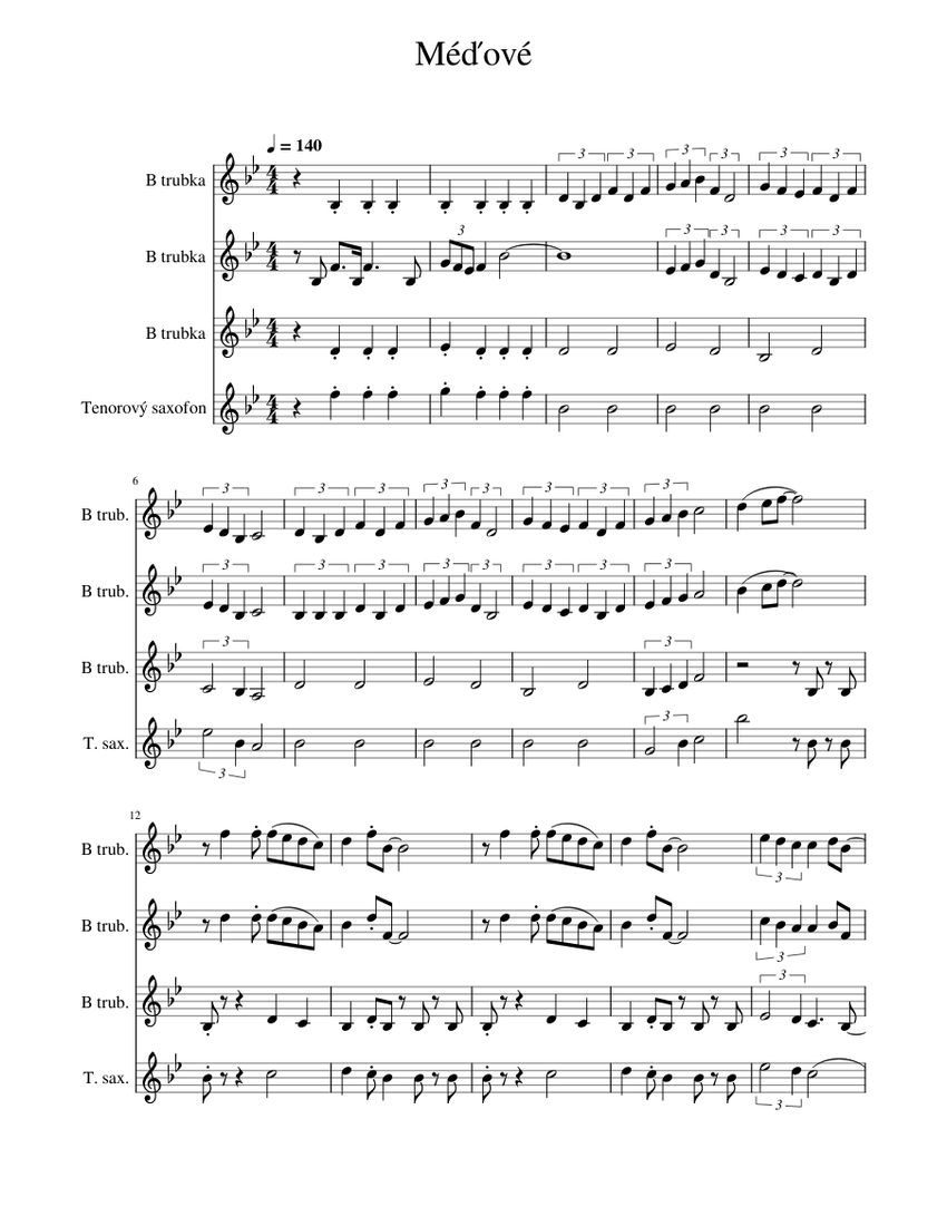 Méďové Sheet music for Saxophone tenor, Trumpet in b-flat (Mixed Quartet) | Musescore.com