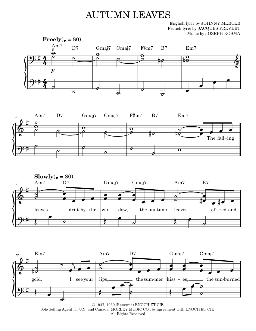 Play Official version of Autumn Leaves Sheet Music by Ahmad Jamal for ...