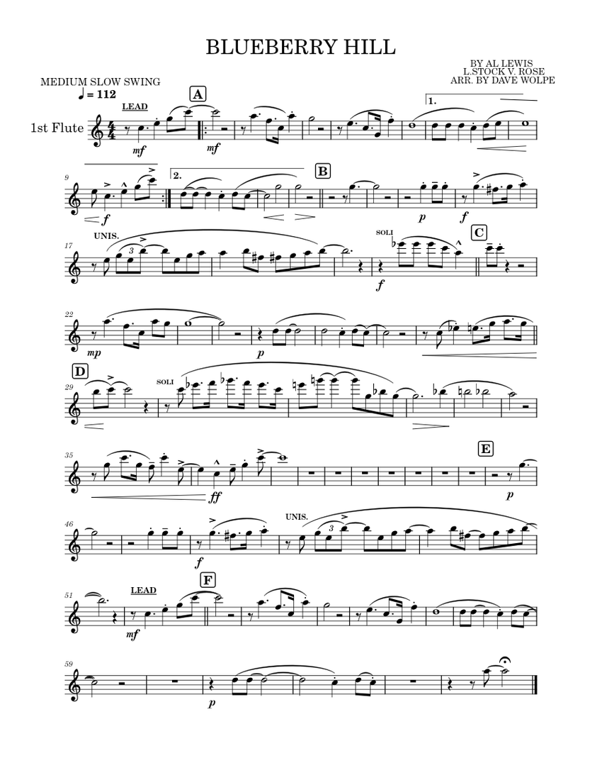 BLUEBERRY HILL 1st flute Sheet music for Piano (Solo) | Musescore.com