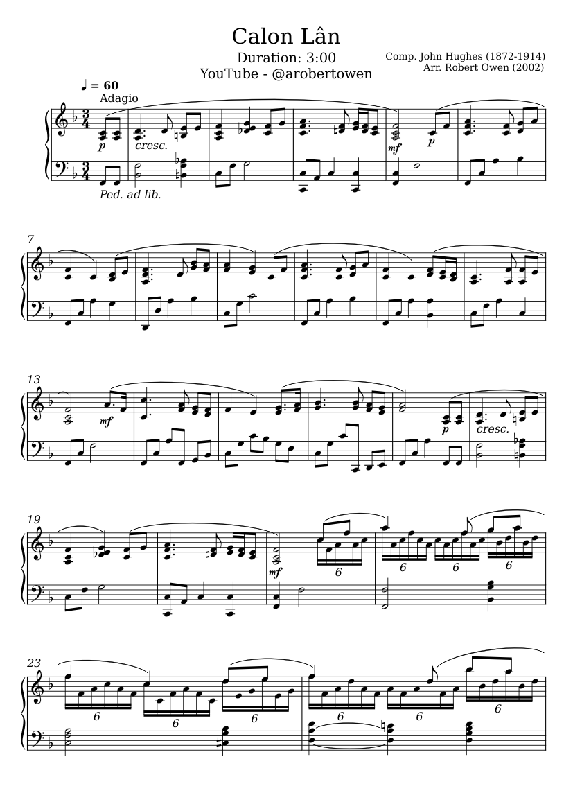 Calon Lân – John Hughes Sheet Music for Piano (Solo) | MuseScore.com