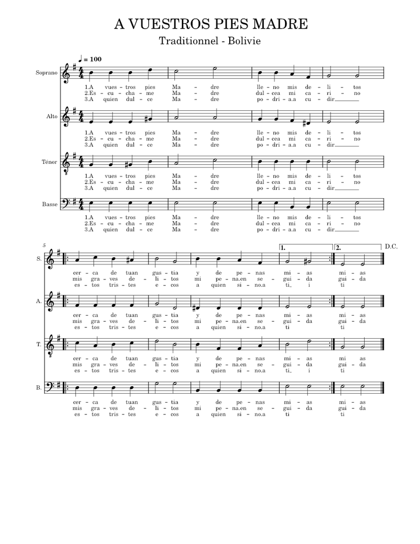 A vuestros pies madre – Misc Traditional Sheet music for Soprano, Alto, Tenor, Bass voice (SATB ...