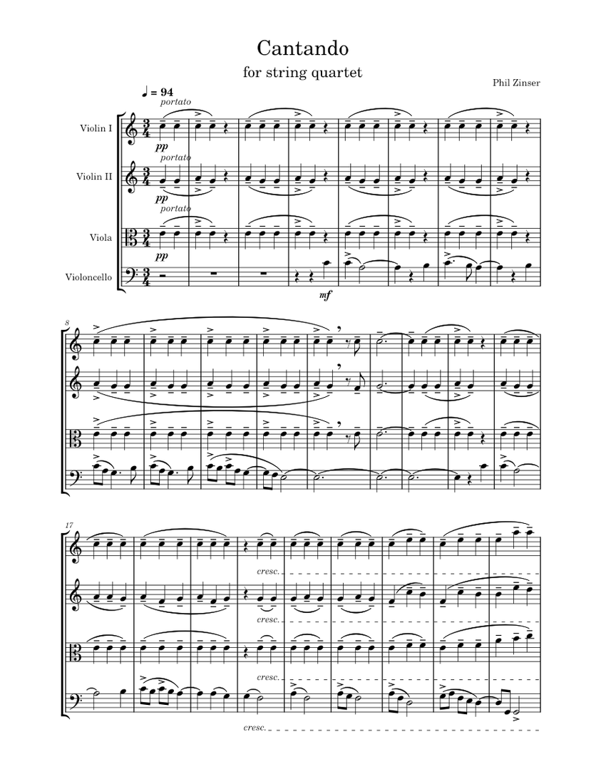 Cantando Sheet music for Violin, Viola, Cello (String Quartet ...