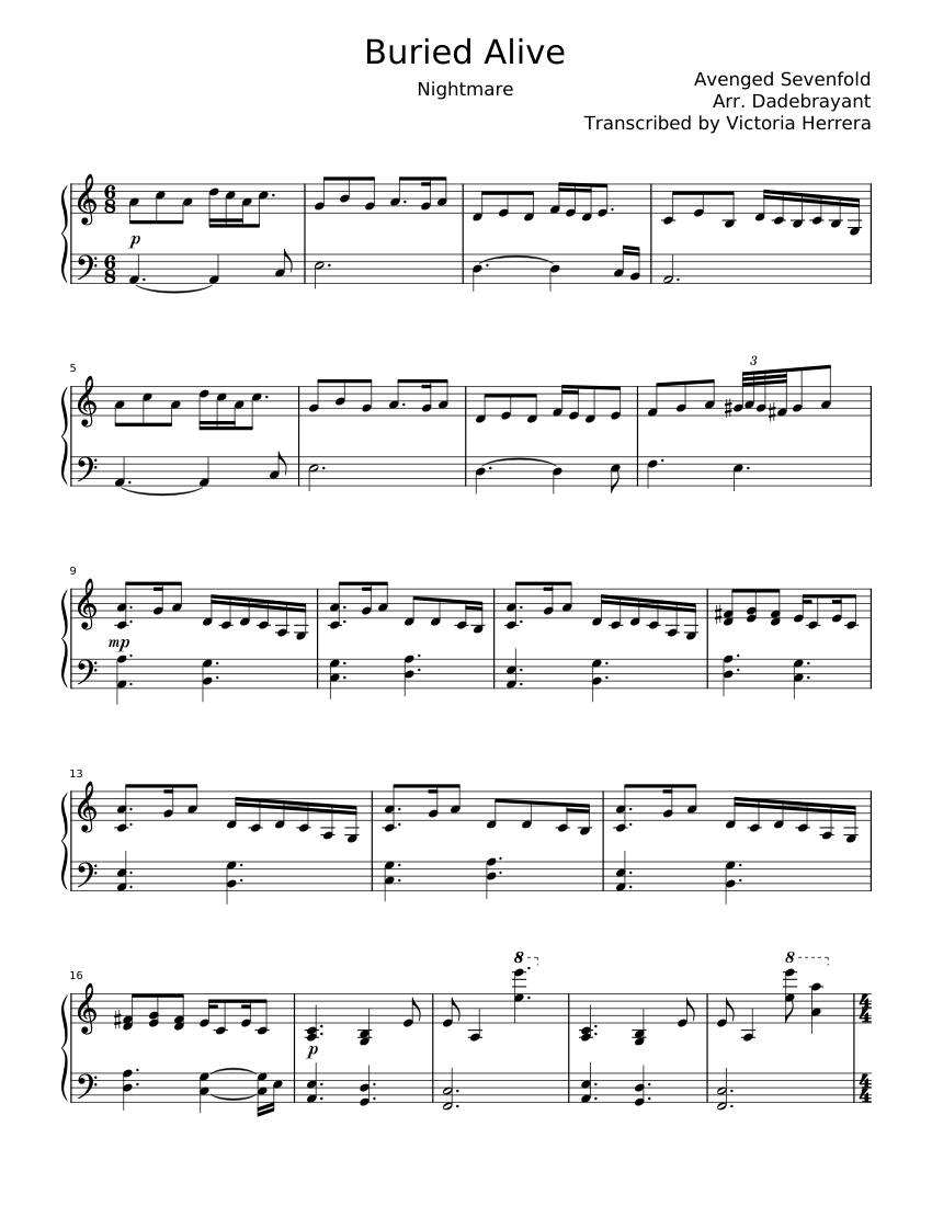 Buried alive - Avenged Sevenfold Sheet Music for Piano (Piano Duo ...