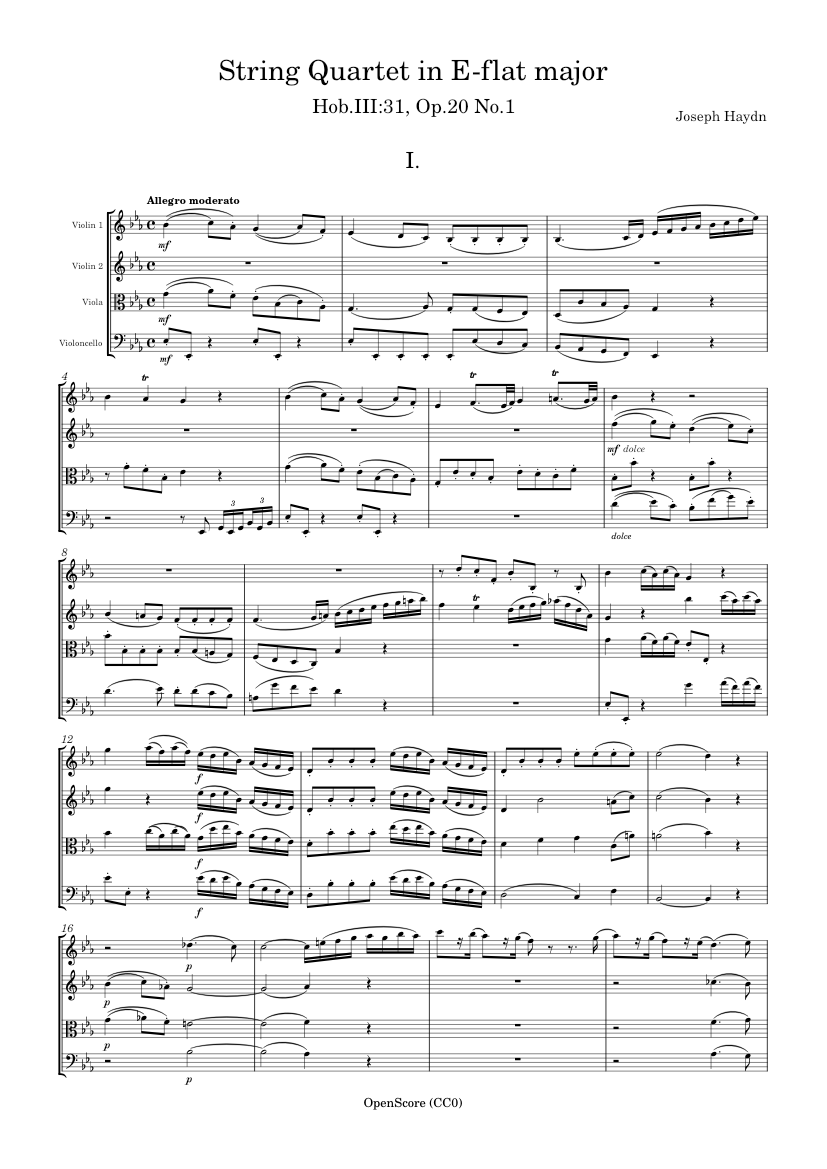 String Quartet in E-flat major, Hob.III:31, Op.20 No.1 – Joseph Haydn Sheet music for Violin ...