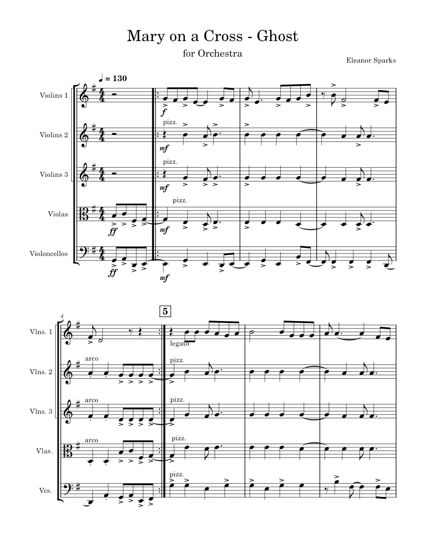Mary On A Cross – Ghost Sheet Music for Strings group (String Ensemble ...
