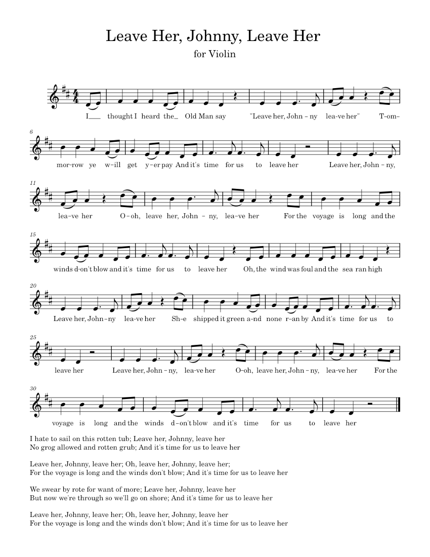 Leave Her Johnny – Misc Traditional (Solo Violin) Sheet Music for ...
