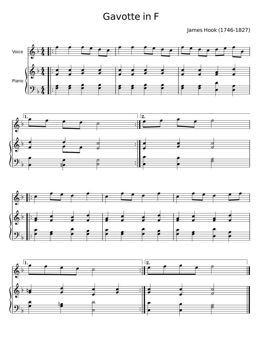 Gavotte in F - James Hook Sheet music for Piano, Voice (other) (Piano ...