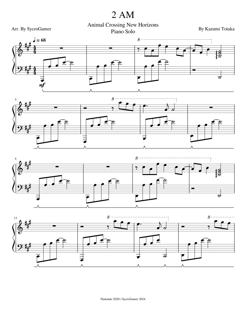 2 AM (Piano Solo) - Animal Crossing New Horizons Sheet Music for Piano ...