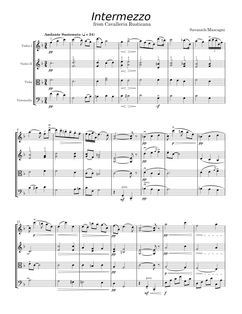 Intermezzo Sheet Music for Violin, Viola, Cello (Chamber Orchestra ...