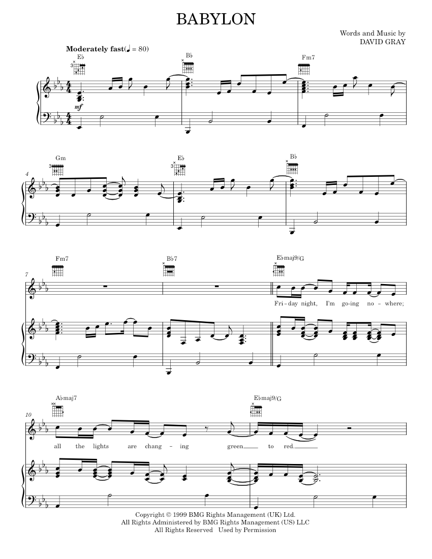Play Official version of Babylon Sheet Music by David Gray for Piano ...