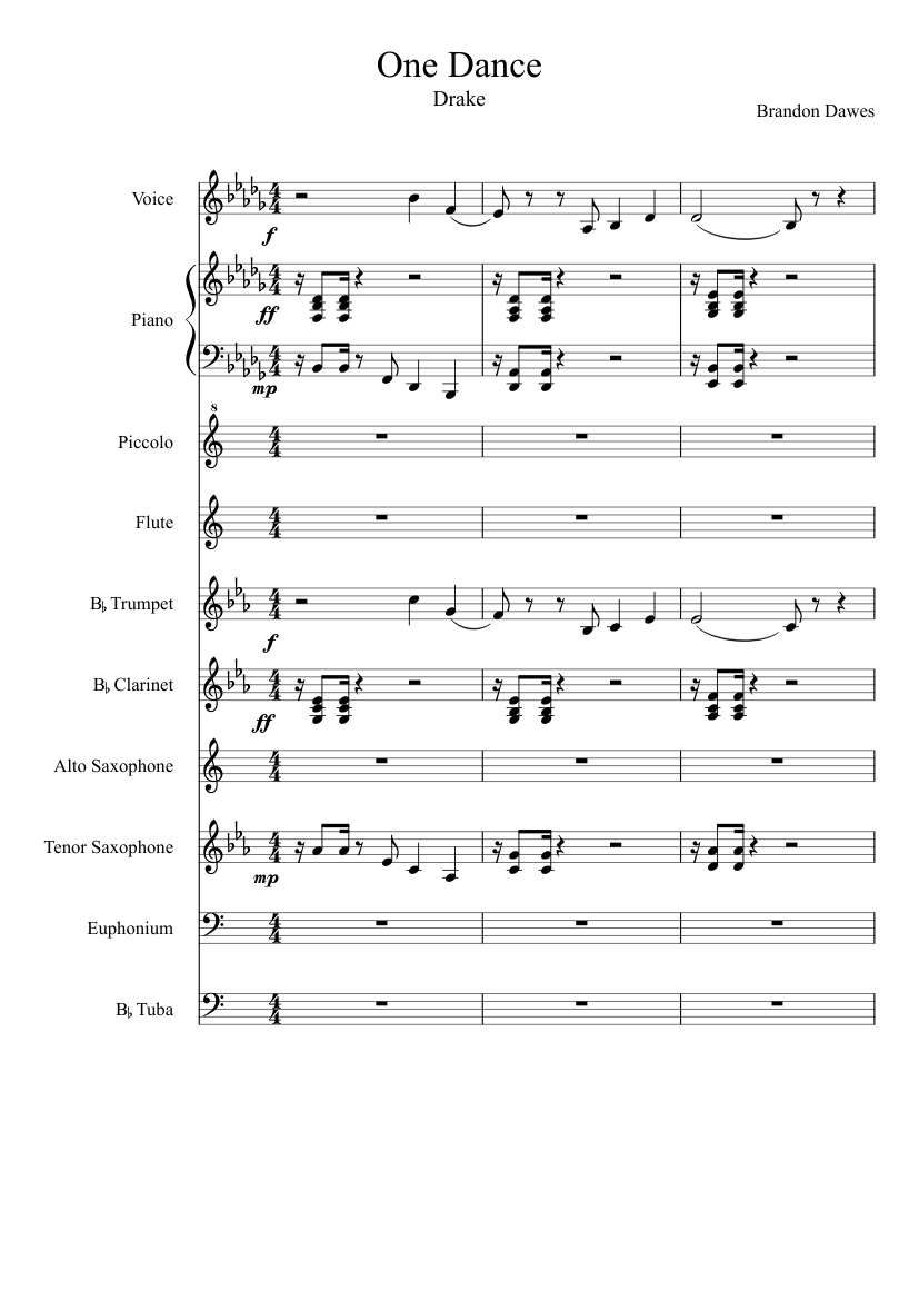 One Dance (Work In Progress) Sheet music for Piano, Flute, Oboe, Voice ...