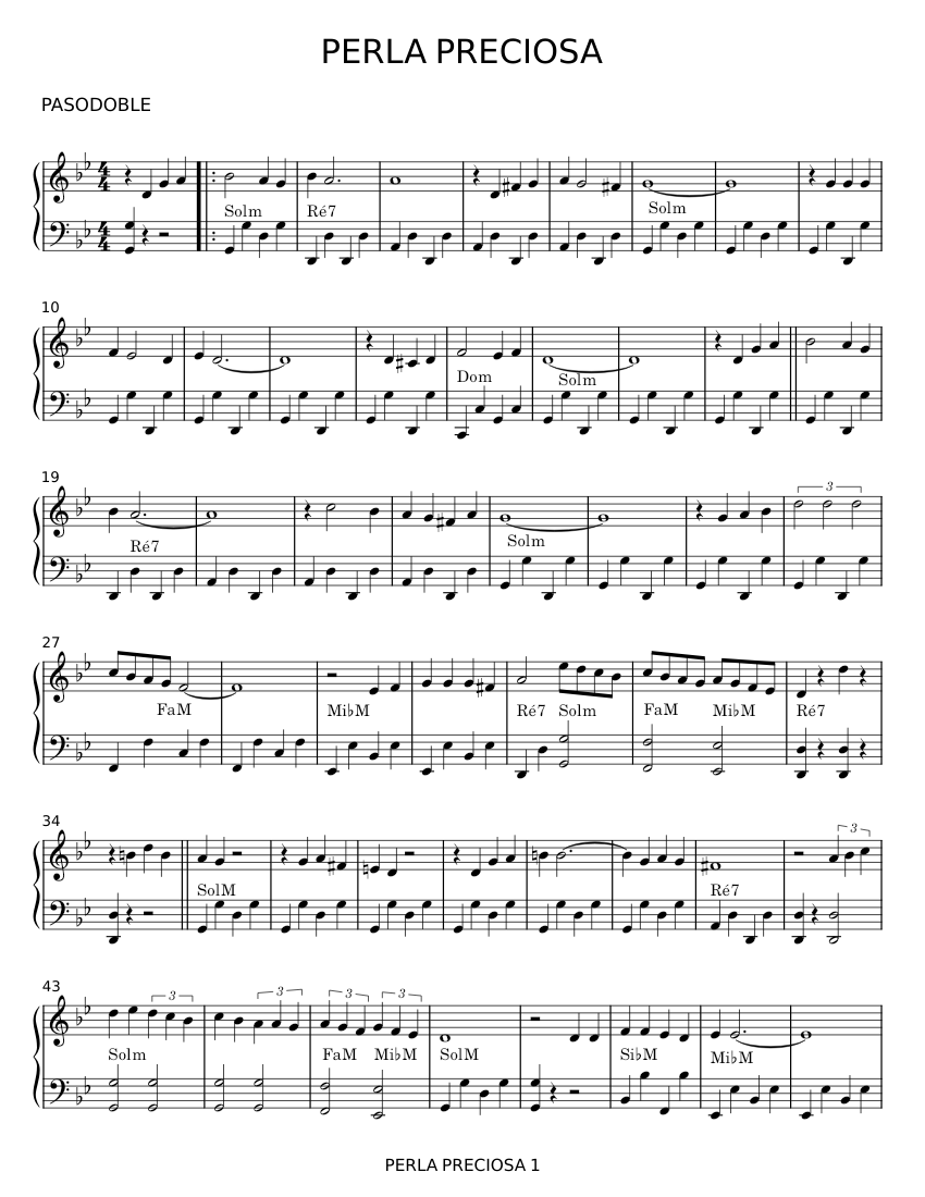 PERLA PRECIOSA Sheet Music with Chords for Piano (Solo) easy ...