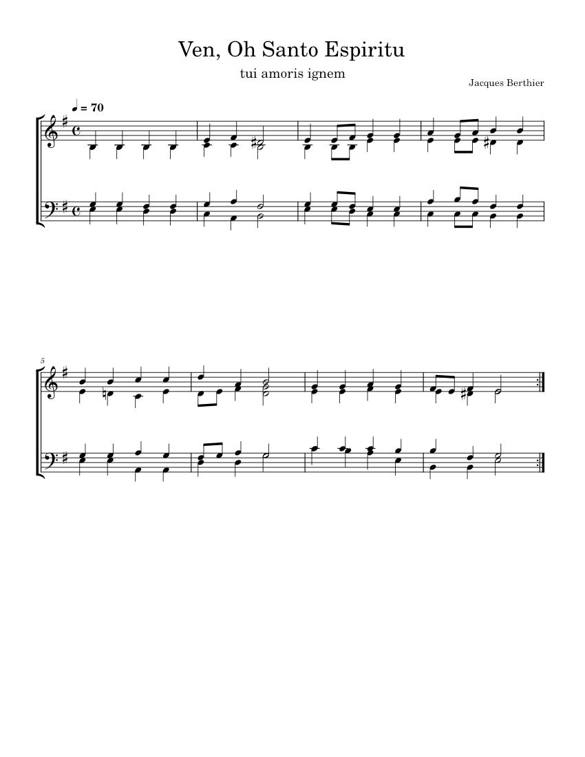 Taizé – Jacques Berthier Ven, Oh Santo Espiritu () Sheet music for ...