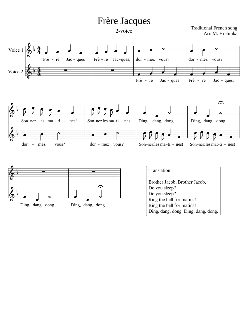 Frere Jacques – 2-voice Sheet music for Vocals (Choral) | Musescore.com