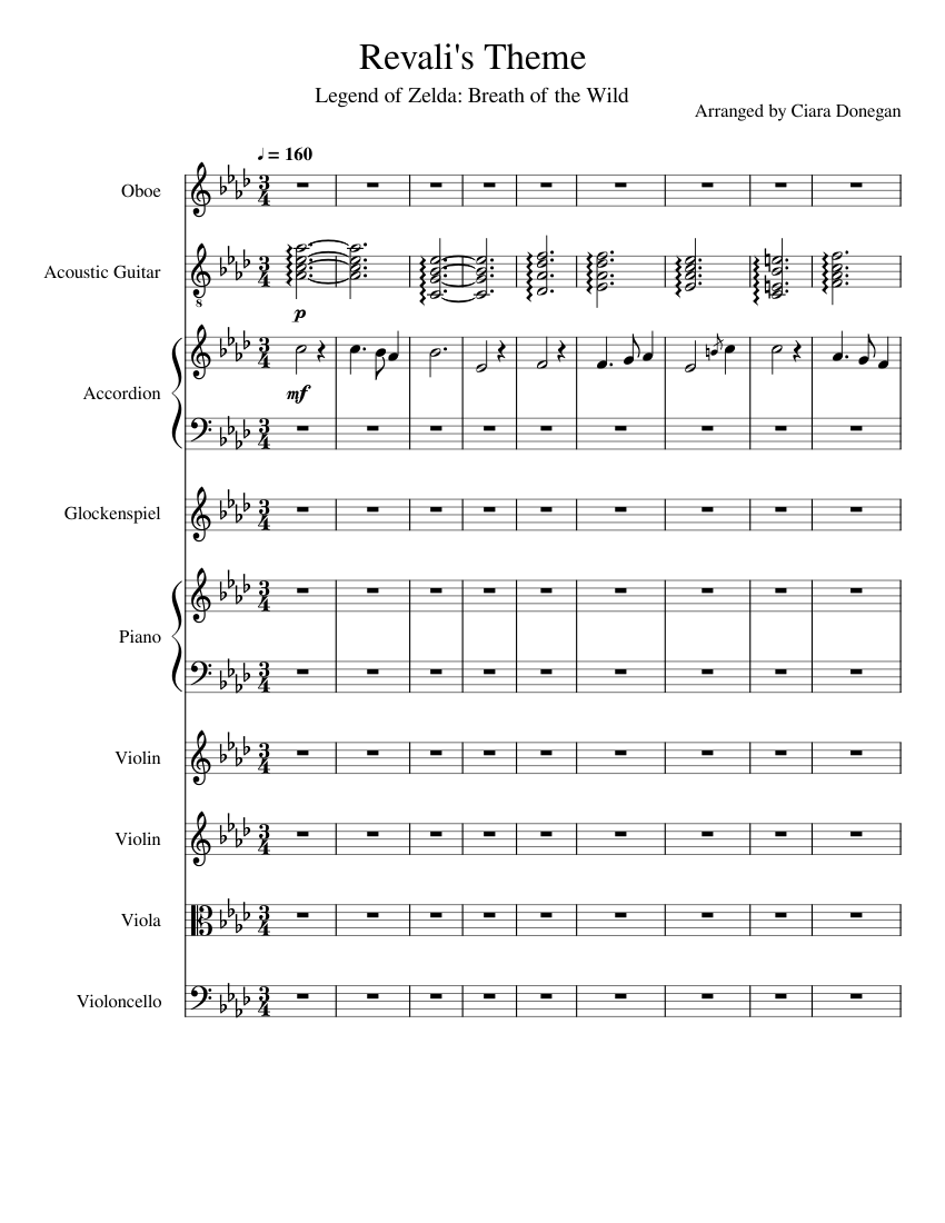 Revali's Theme - Legend of Zelda: Breath of the Wild Sheet music for Piano, Violin, Cello, Oboe ...