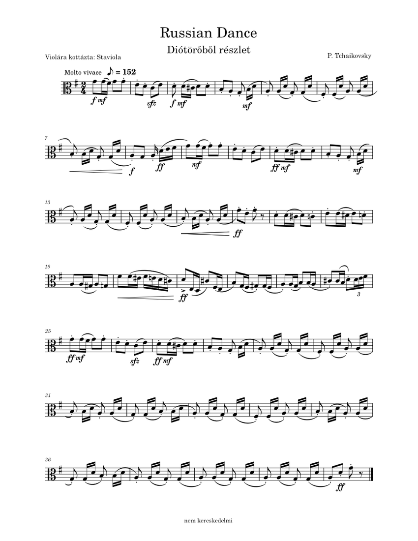 The nutcracker suite - russian dance trepak – Pyotr Ilyich Tchaikovsky Sheet music for Viola ...