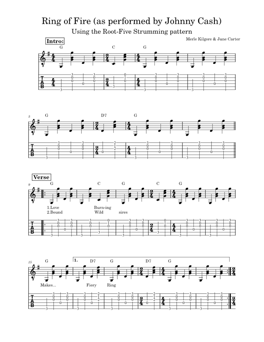 Ring of Fire (EZ strumming) – Merle Kilgore & June Carter/Johnny Cash ...