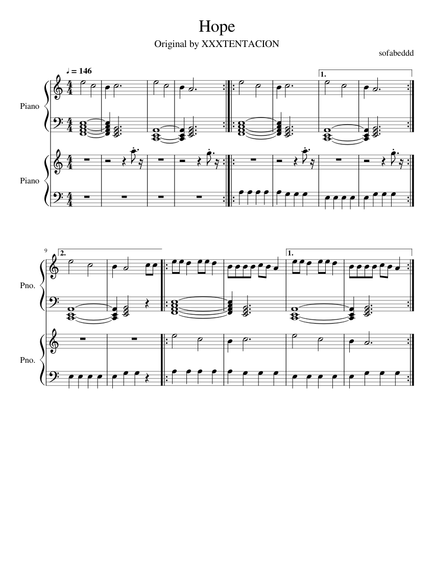 Hope - XXXTENTACION Sheet music for Piano (Piano Duo) | Musescore.com