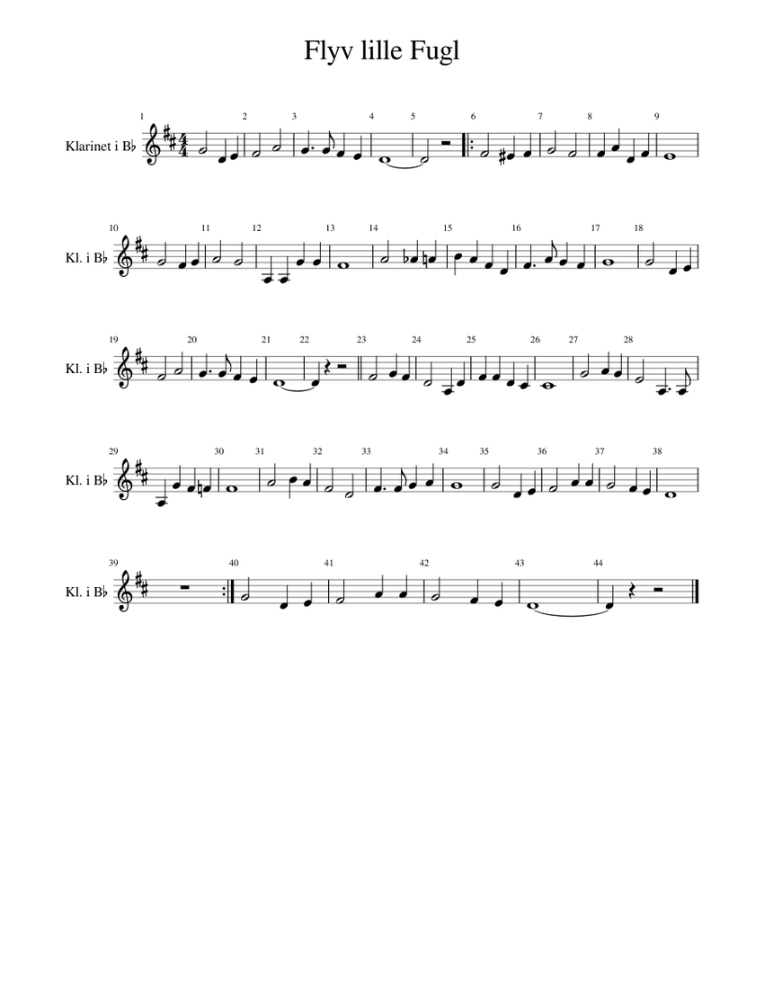 Flyv lille Fugl-klar-c27 Sheet music for Vocals, Clarinet in b-flat ...
