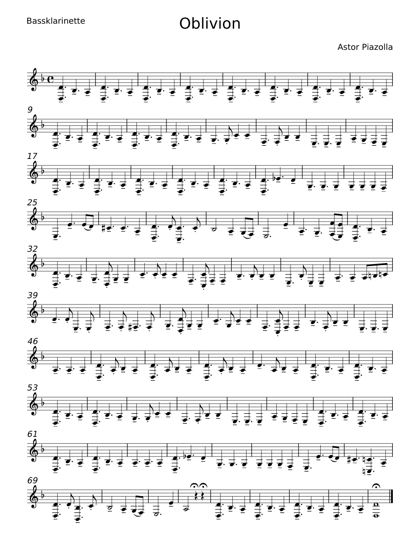 Oblivion - Astor Piazzolla Sheet music for Clarinet bass (Solo ...