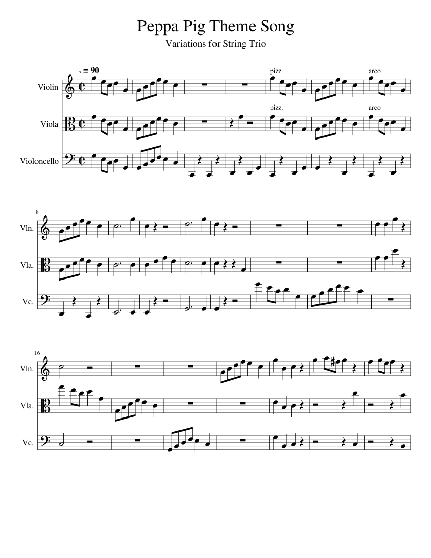 Peppa Pig Theme Song Sheet music for Violin, Viola, Cello (String Trio ...