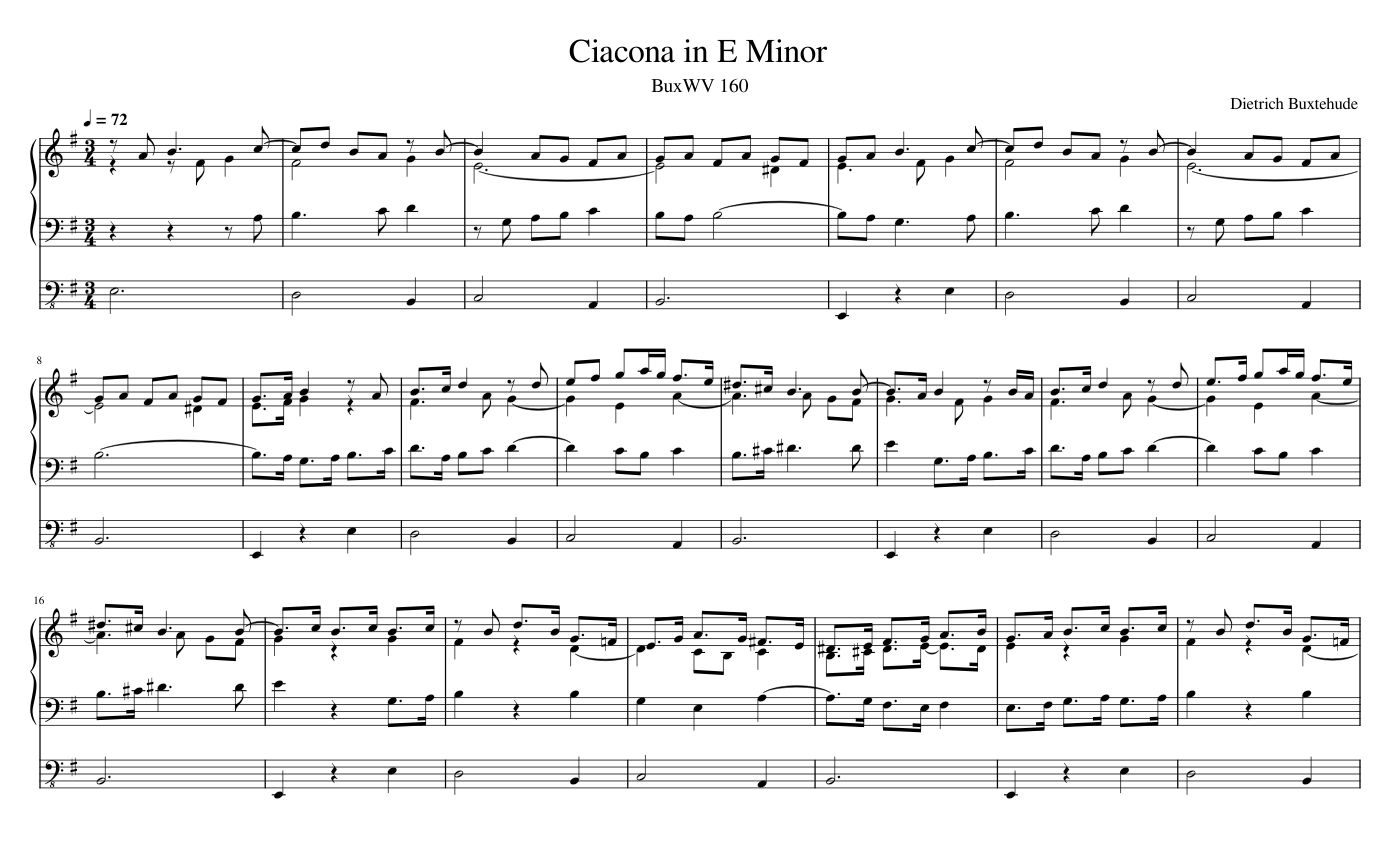 Ciacona in E Minor by Dieterich Buxtehude Sheet music for Organ, Flute ...