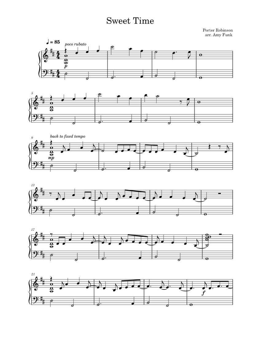 Sweet Time – Porter Robinson Sheet music for Piano (Solo) Easy ...