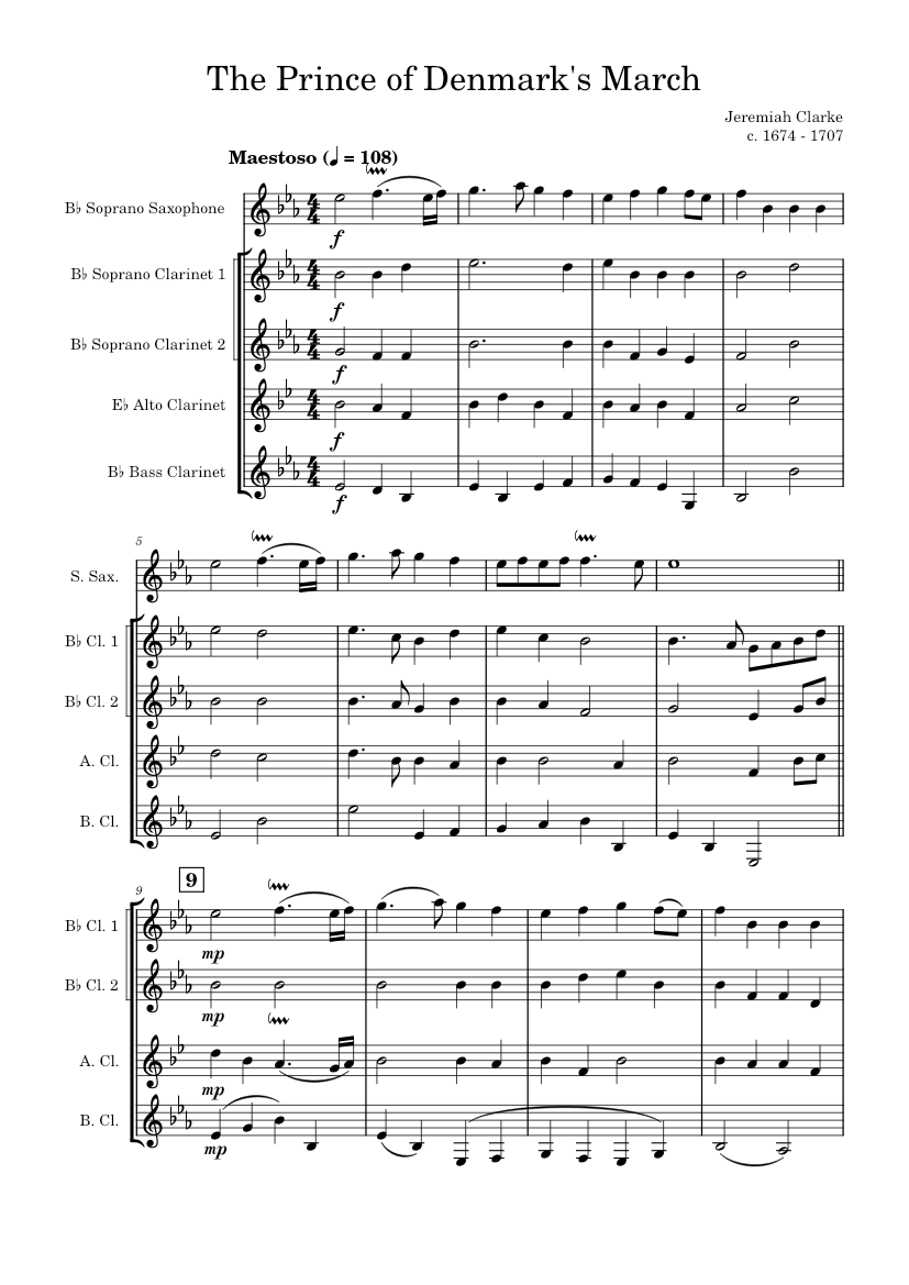 Prince of Denmark's March Sheet Music for Clarinet in b-flat, Clarinet bass, Saxophone soprano ...