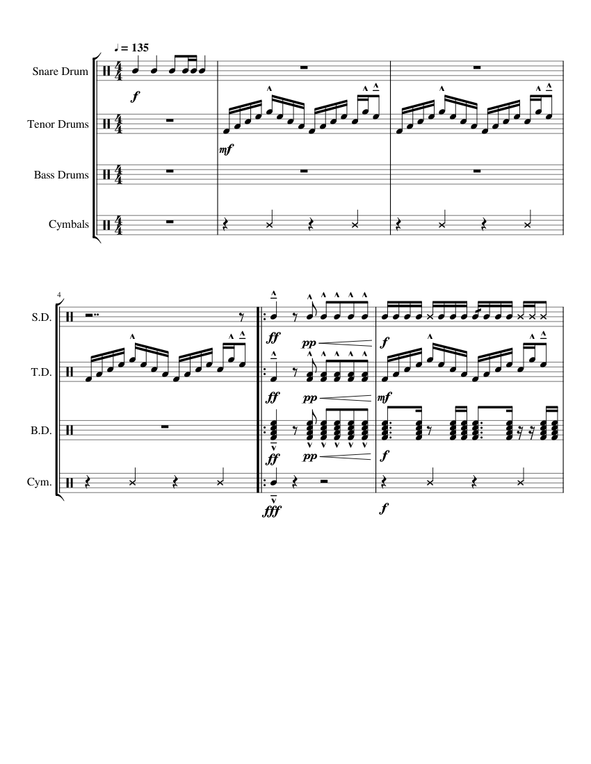 Drumline Cadence - piano tutorial