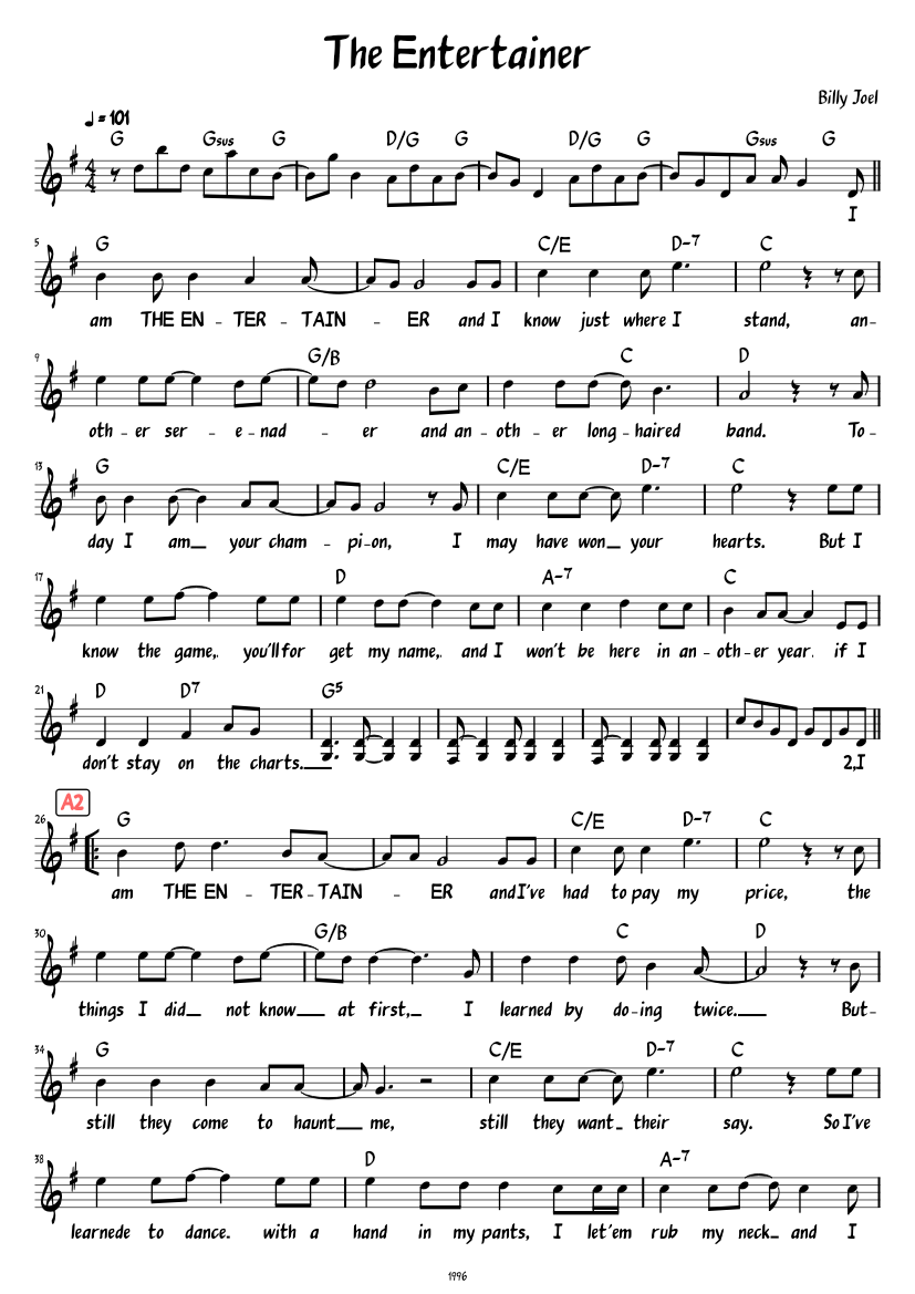 The Entertainer (Billy Joel) (Lead sheet with lyrics ) Sheet music for ...