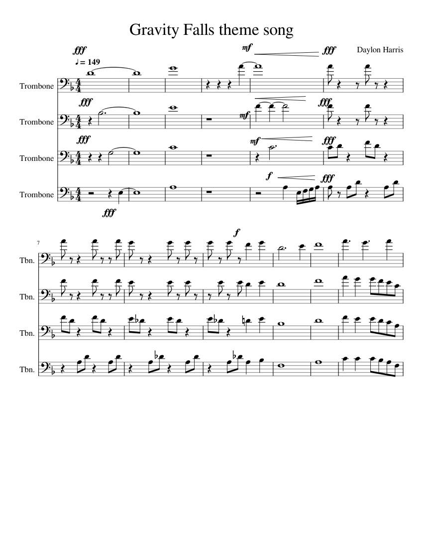 Gravity Falls theme song Sheet music for Trombone (Mixed Quartet) | Musescore.com