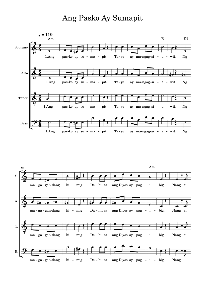 Ang Pasko Ay Sumapit-SATB Sheet Music with Chords for Soprano, Alto, Tenor, Bass voice (Solo ...