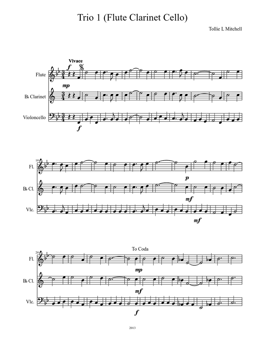 Trio 1 (Flute Clarinet Cello) Sheet music for Flute, Clarinet other ...