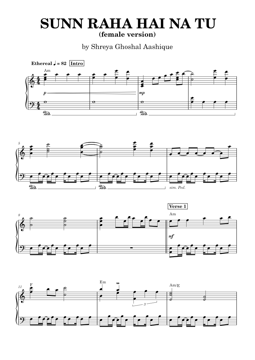 Play Official version of Sun Raha Hai Na Tu Sheet Music by Shreya ...