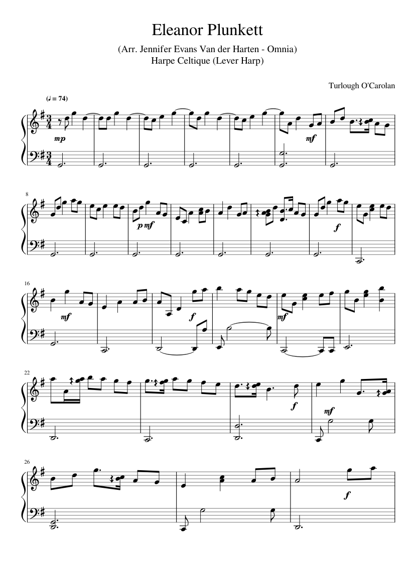 Eleanor Plunkett – Turlough O'Carolan - Omnia - Celtic Harp Sheet Music ...