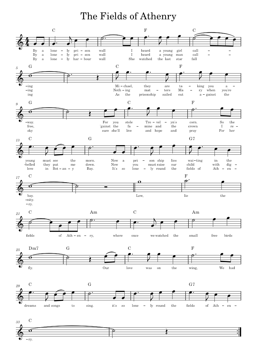 The fields of athenry – The Dubliners The Fields of Athenry Sheet Music ...