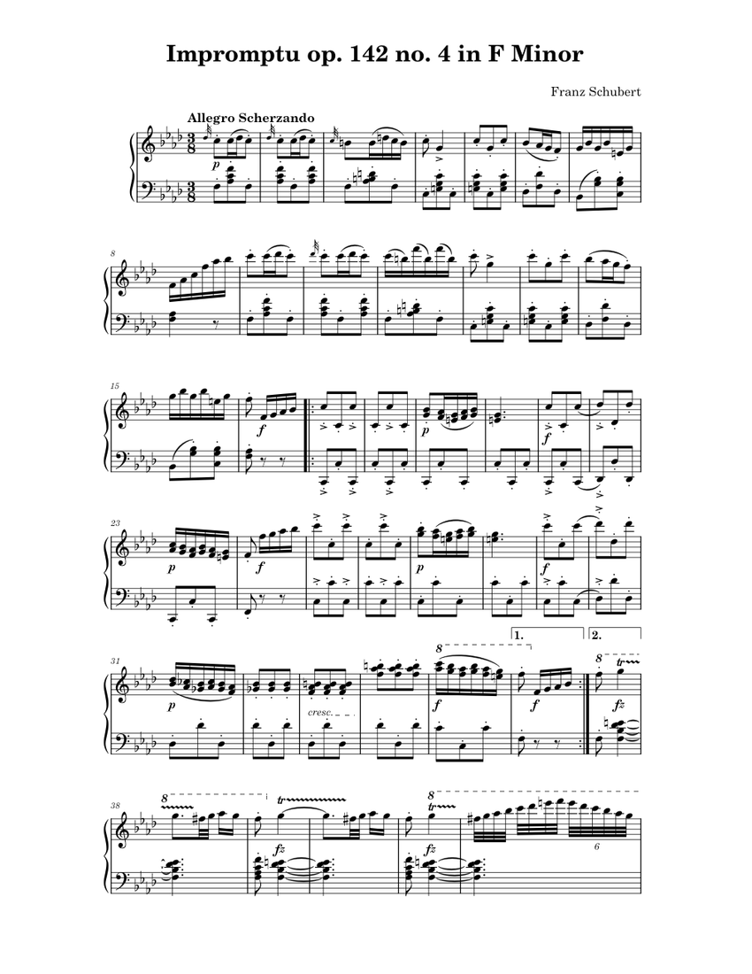 Franz Schubert - Impromptu op. 142 D. 935 no. 4 in F Minor Sheet music for Piano (Solo ...