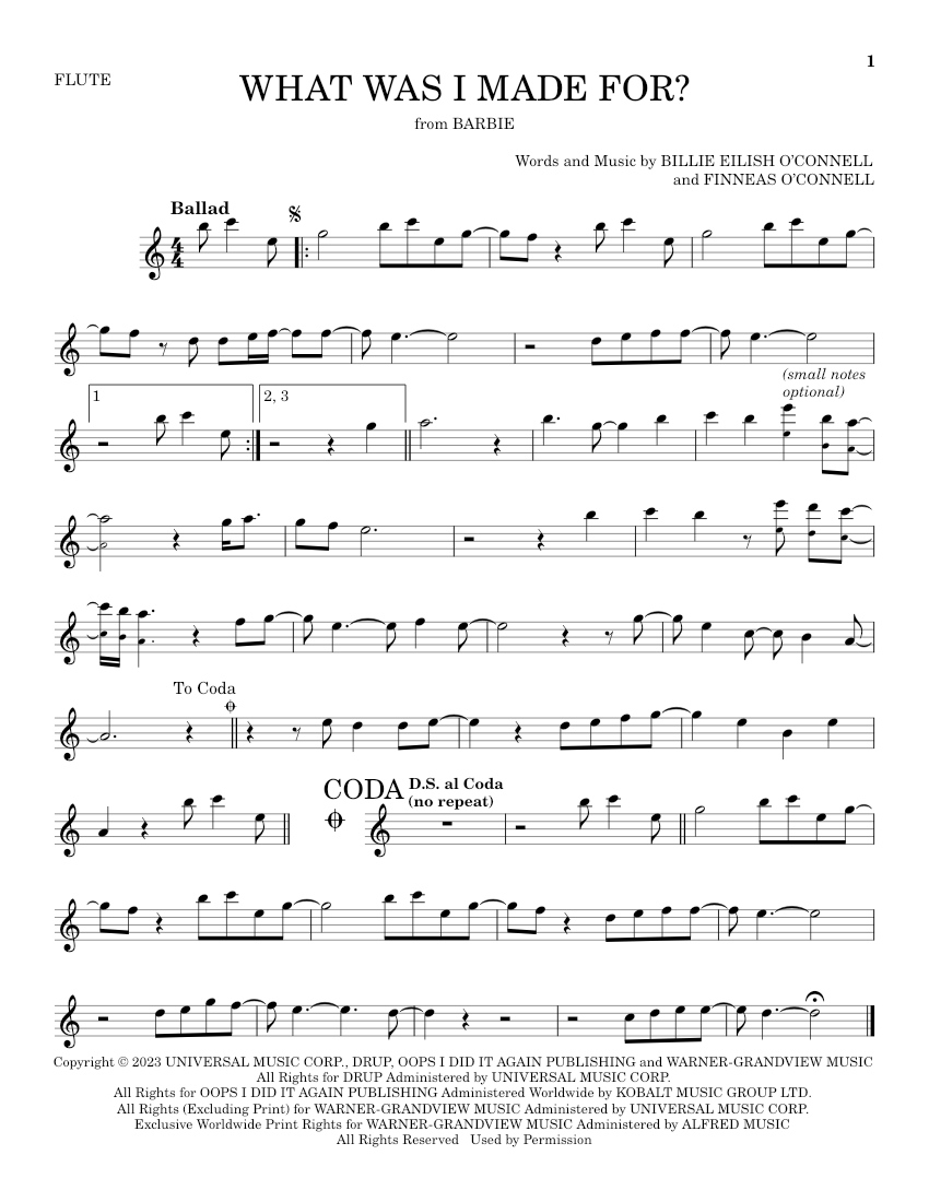 Play Official version of What Was I Made For? sheet music by Billie ...