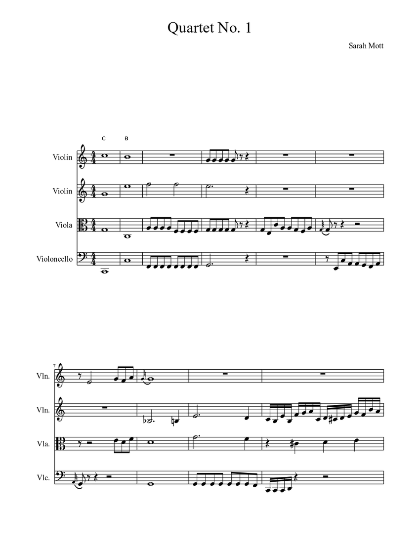 Quartet No. 1- Incomplete Sheet music for Violin, Viola (Mixed Trio ...