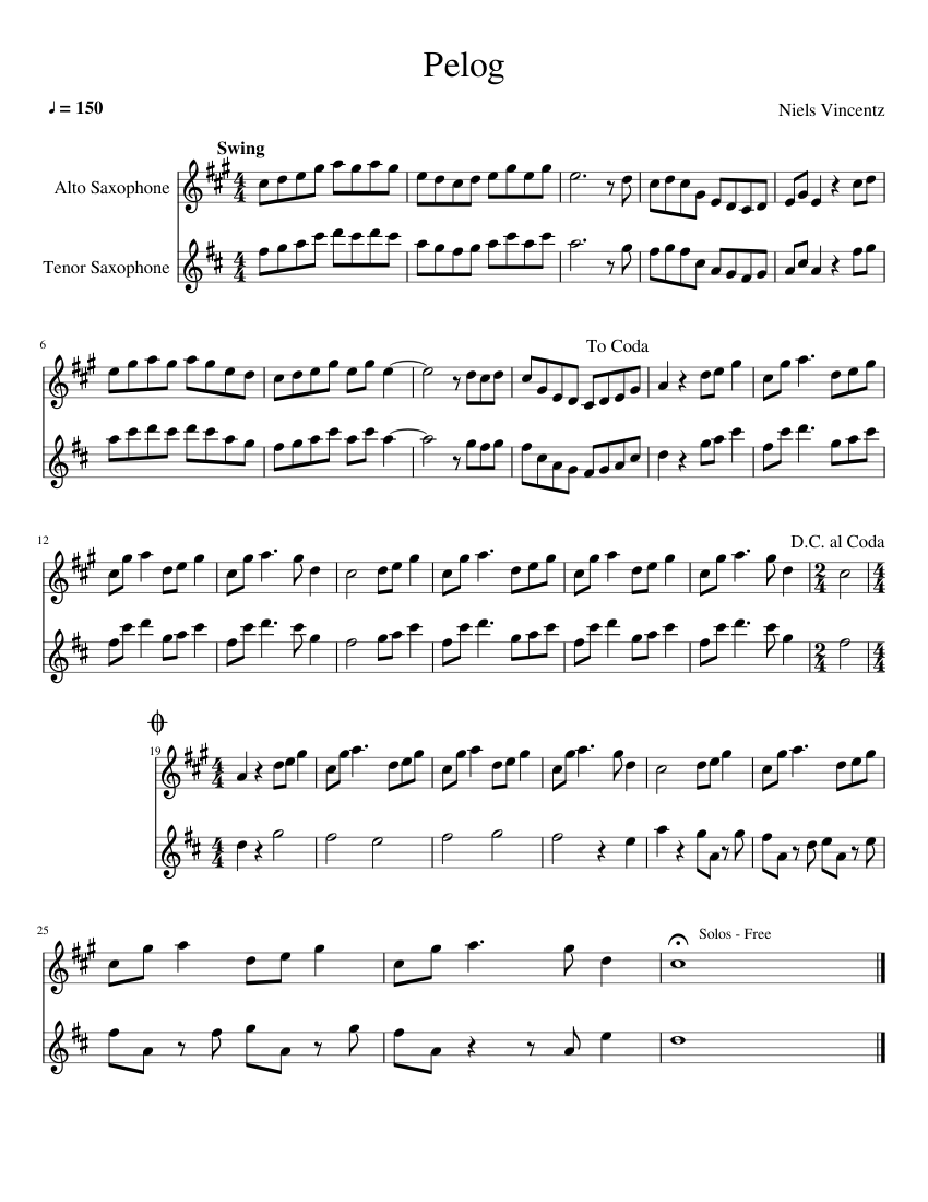 Pelog Sheet music for Saxophone alto, Saxophone tenor (Woodwind Duet ...