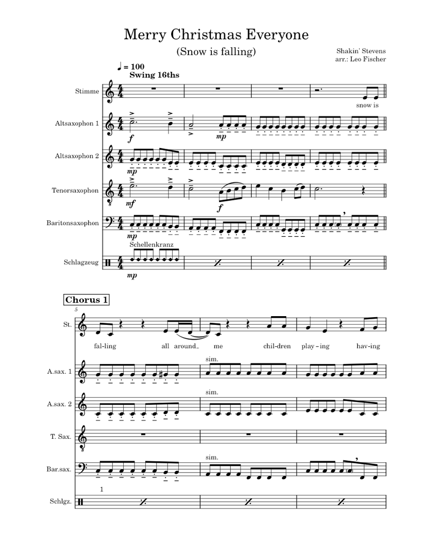 Merry Christmas Everyone Sheet music for Vocals, Saxophone alto ...