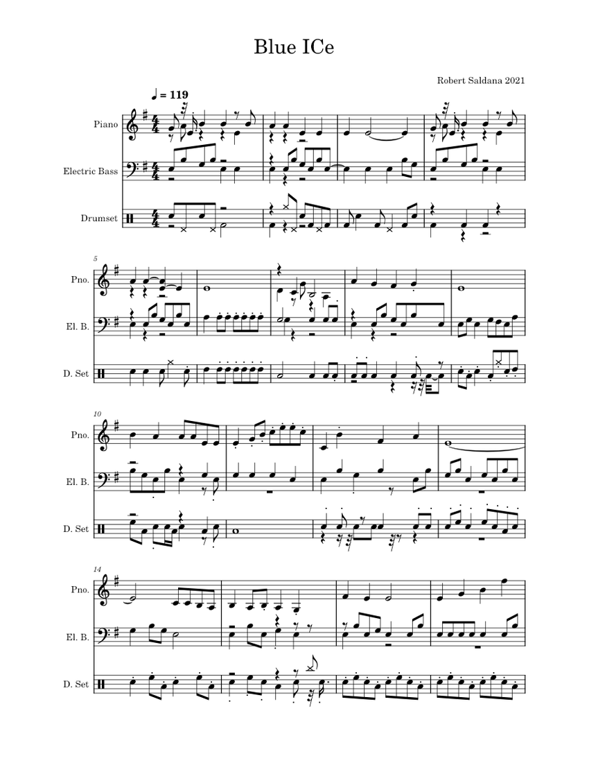 Blue ice Sheet music for Piano, Bass guitar, Drum group (Mixed Trio ...